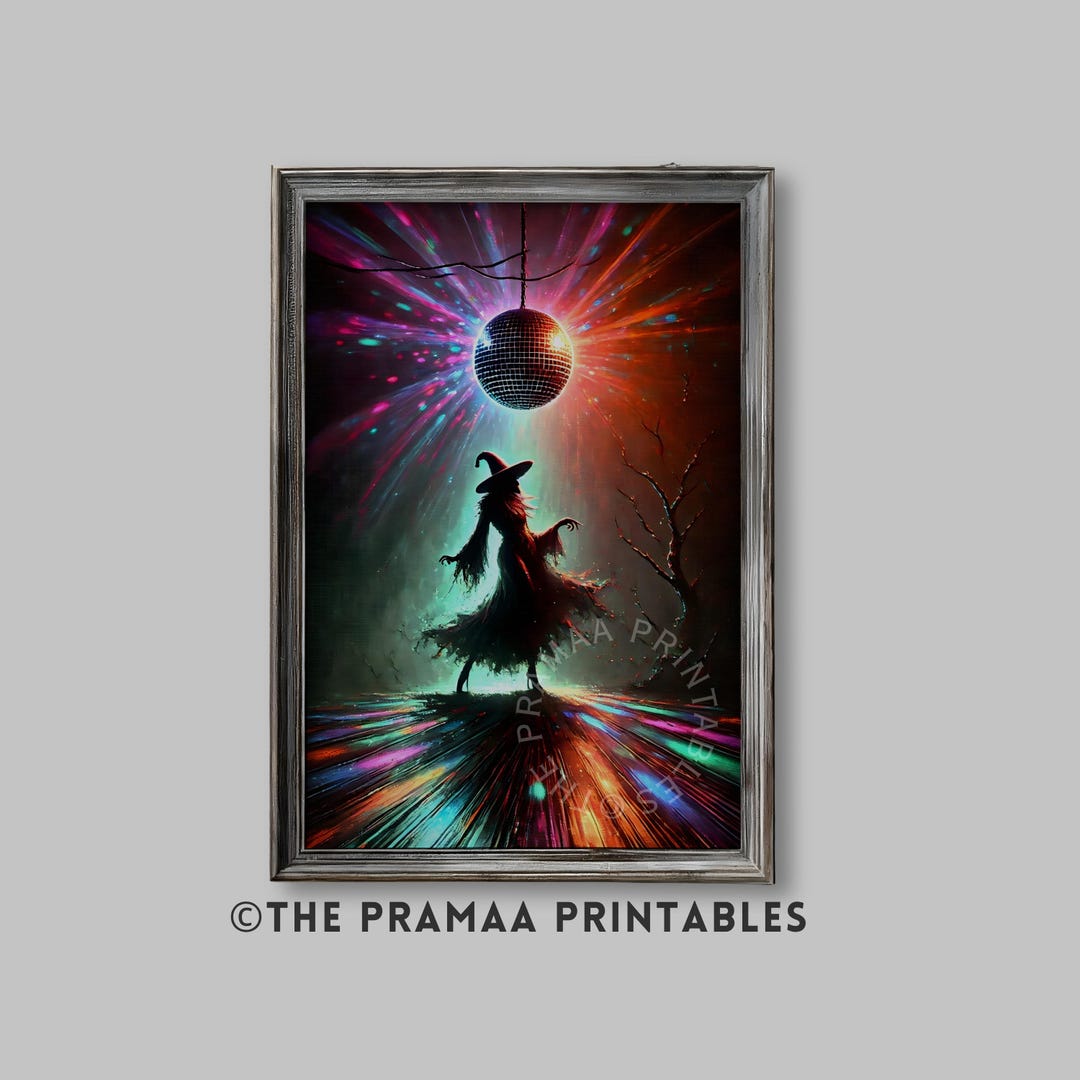 Disco Witch Halloween Art Print, Dancing Witch Under Disco Ball Spooky ...