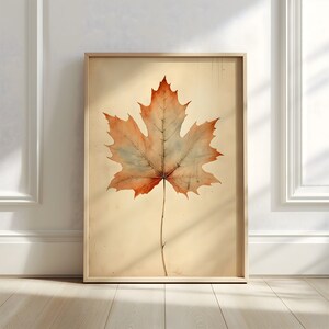Vintage Maple Leaf Print Rustic Fall Oil Painting, Neutral Autumn Wall ...