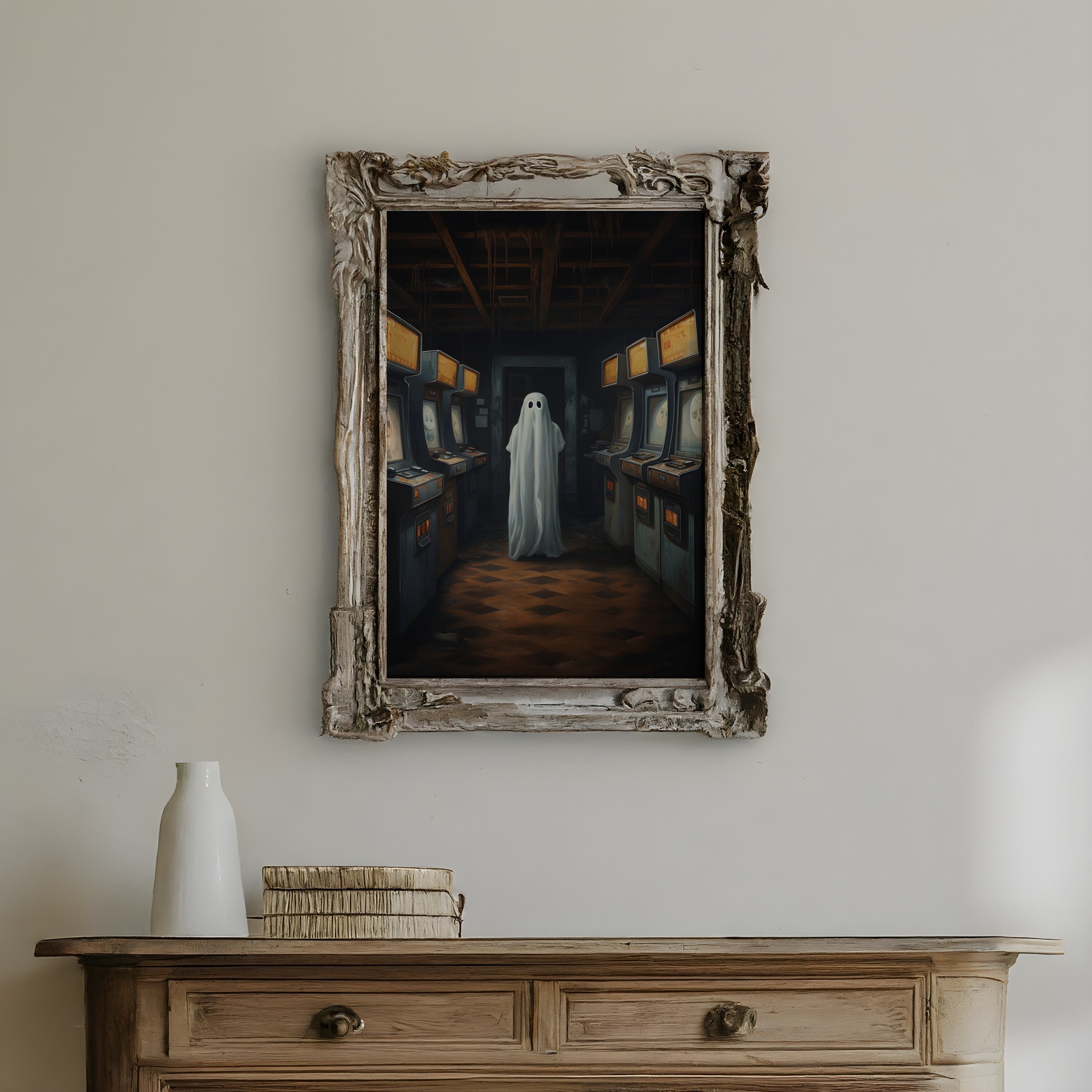 Ghost in an Abandoned Arcade Print, Spooky Wall Art Vintage Halloween ...