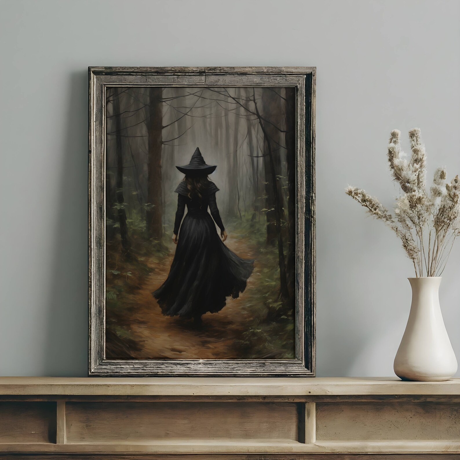 Witchy Art Print Vintage Halloween Oil Painting, Antique Dark Academia ...
