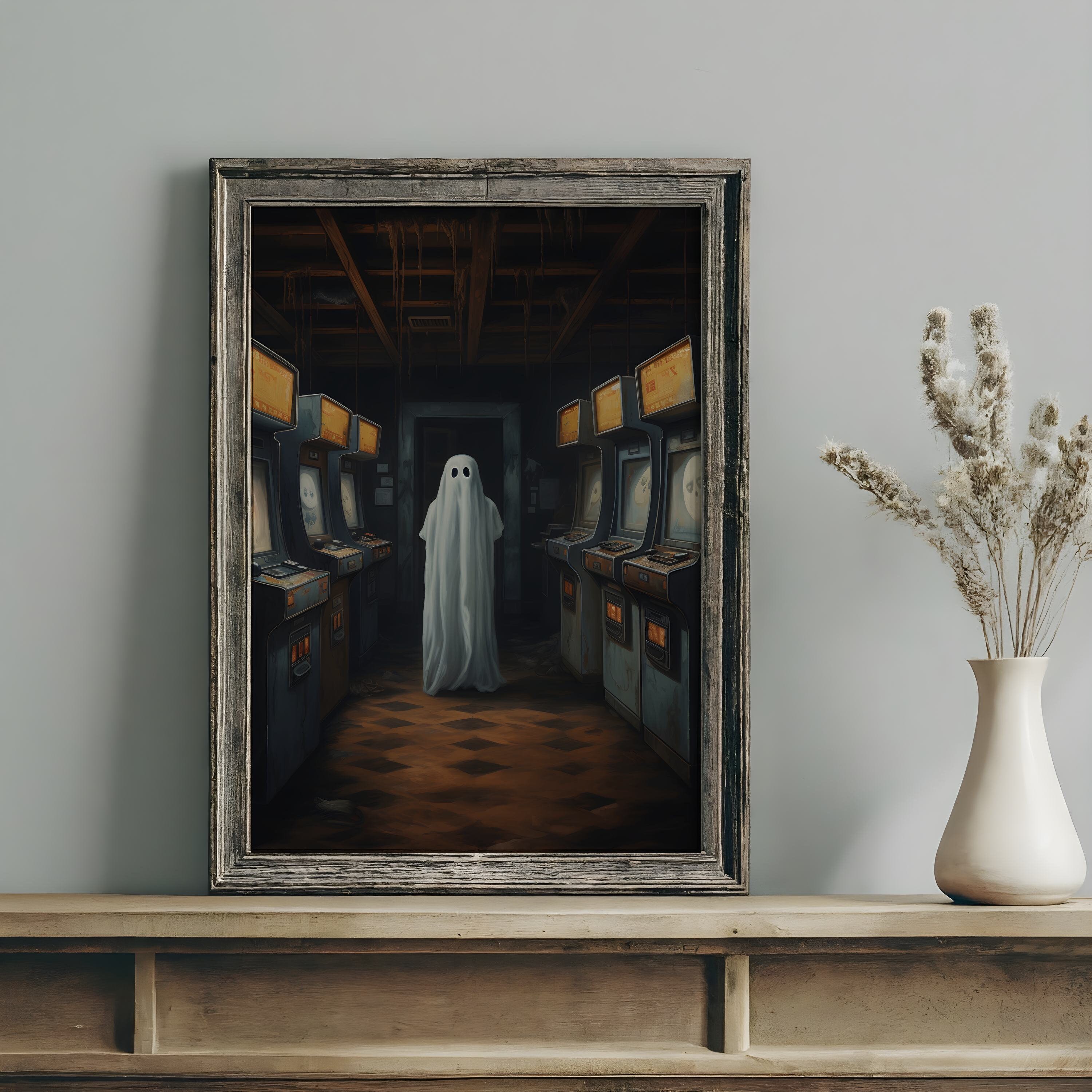 Ghost in an Abandoned Arcade Print, Spooky Wall Art Vintage Halloween ...