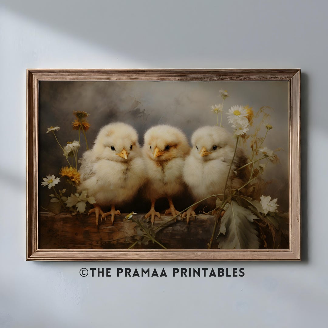 Easter Baby Chicks Painting, Cute Fluffy Chick Art Print Antique ...