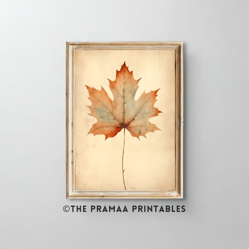 Vintage Maple Leaf Print Rustic Fall Oil Painting, Neutral Autumn Wall ...