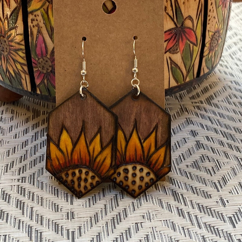 Wood Burned Earrings - Etsy