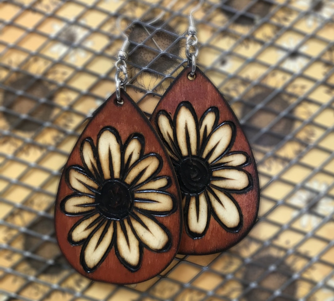Hand Crafted Wood Burned Earrings - Etsy