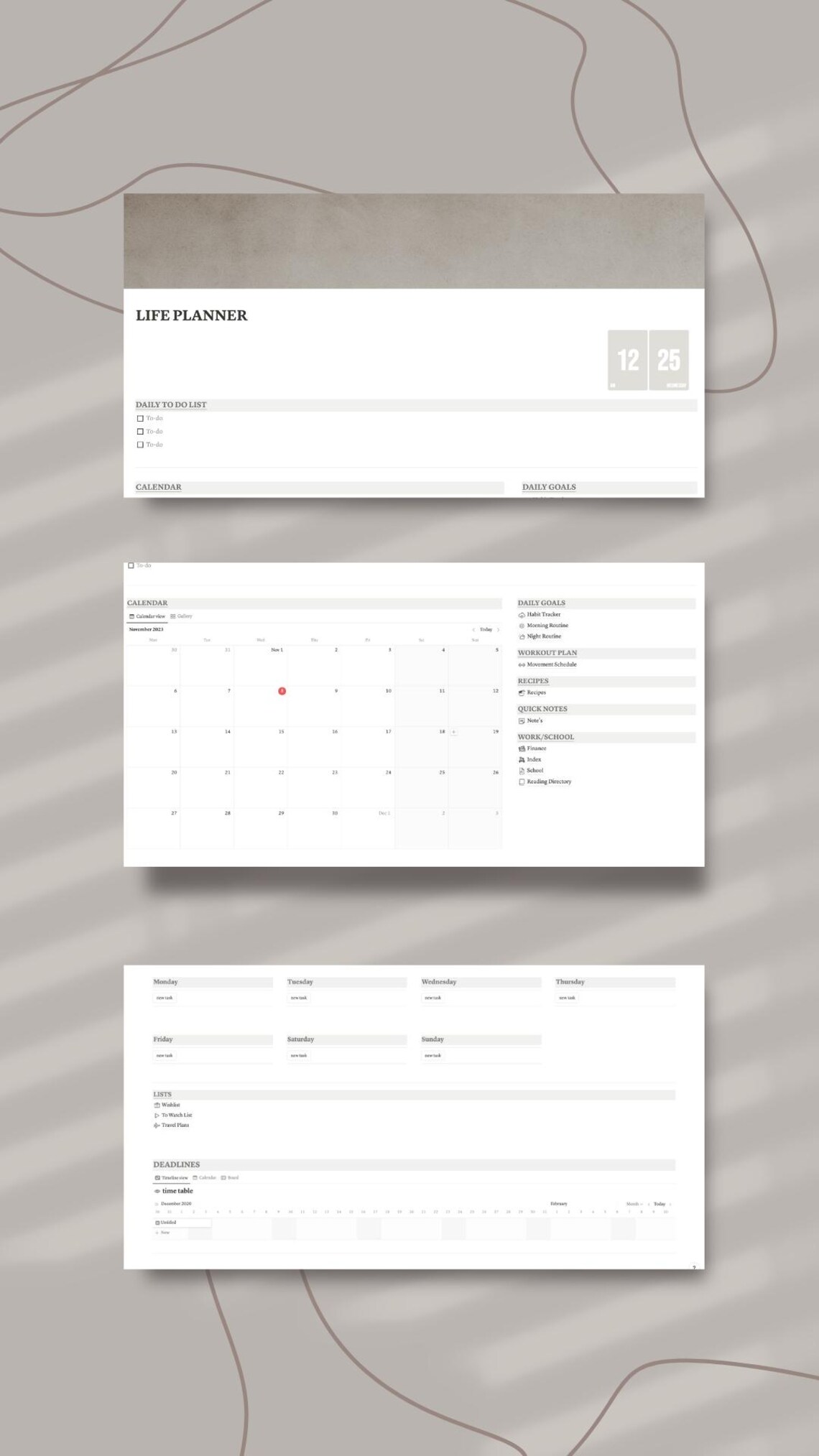 Notion Life Planner Organizer Neutral Minimal Aesthetic to Organize ...