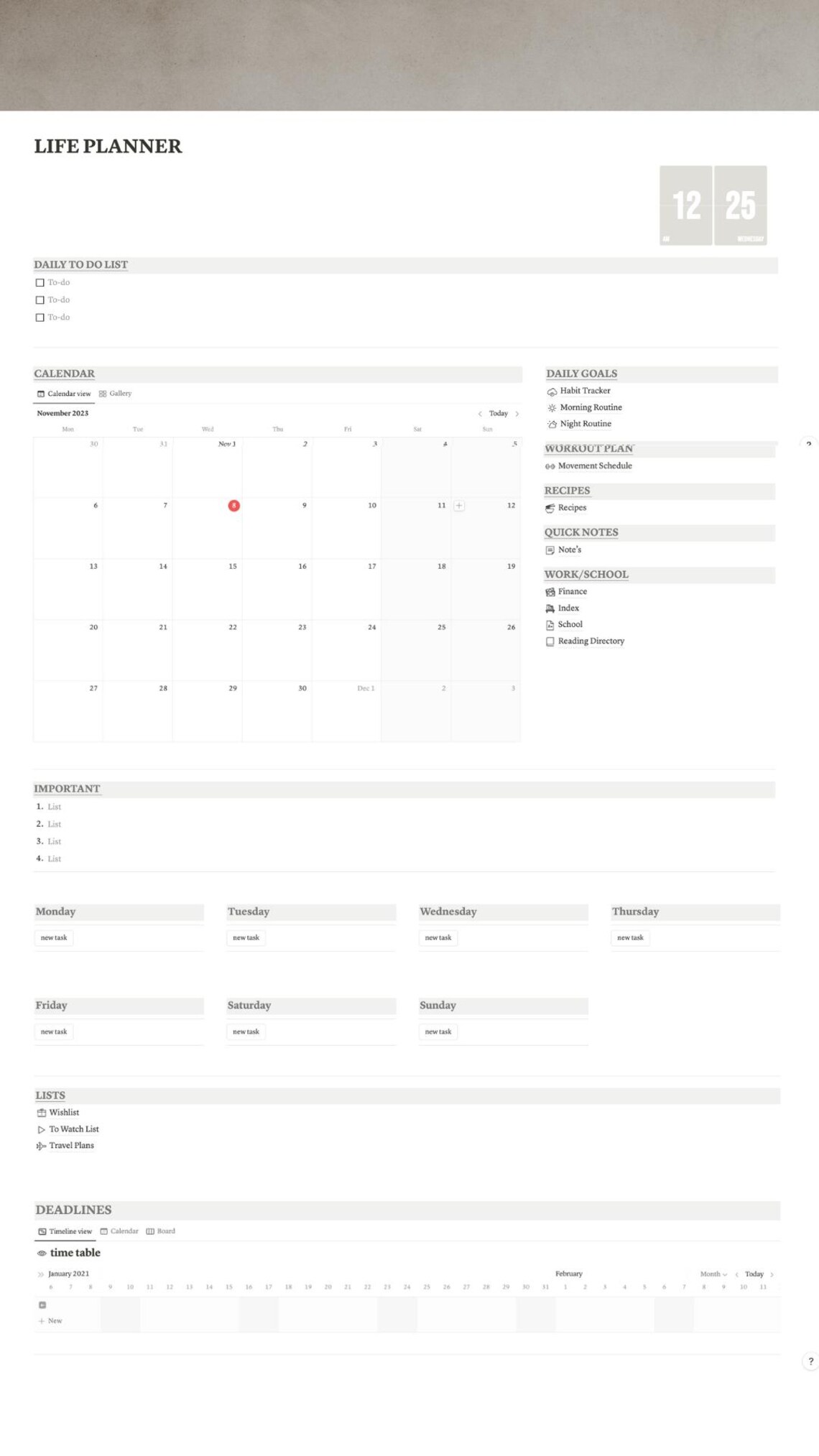 Notion Life Planner Organizer Neutral Minimal Aesthetic to Organize ...
