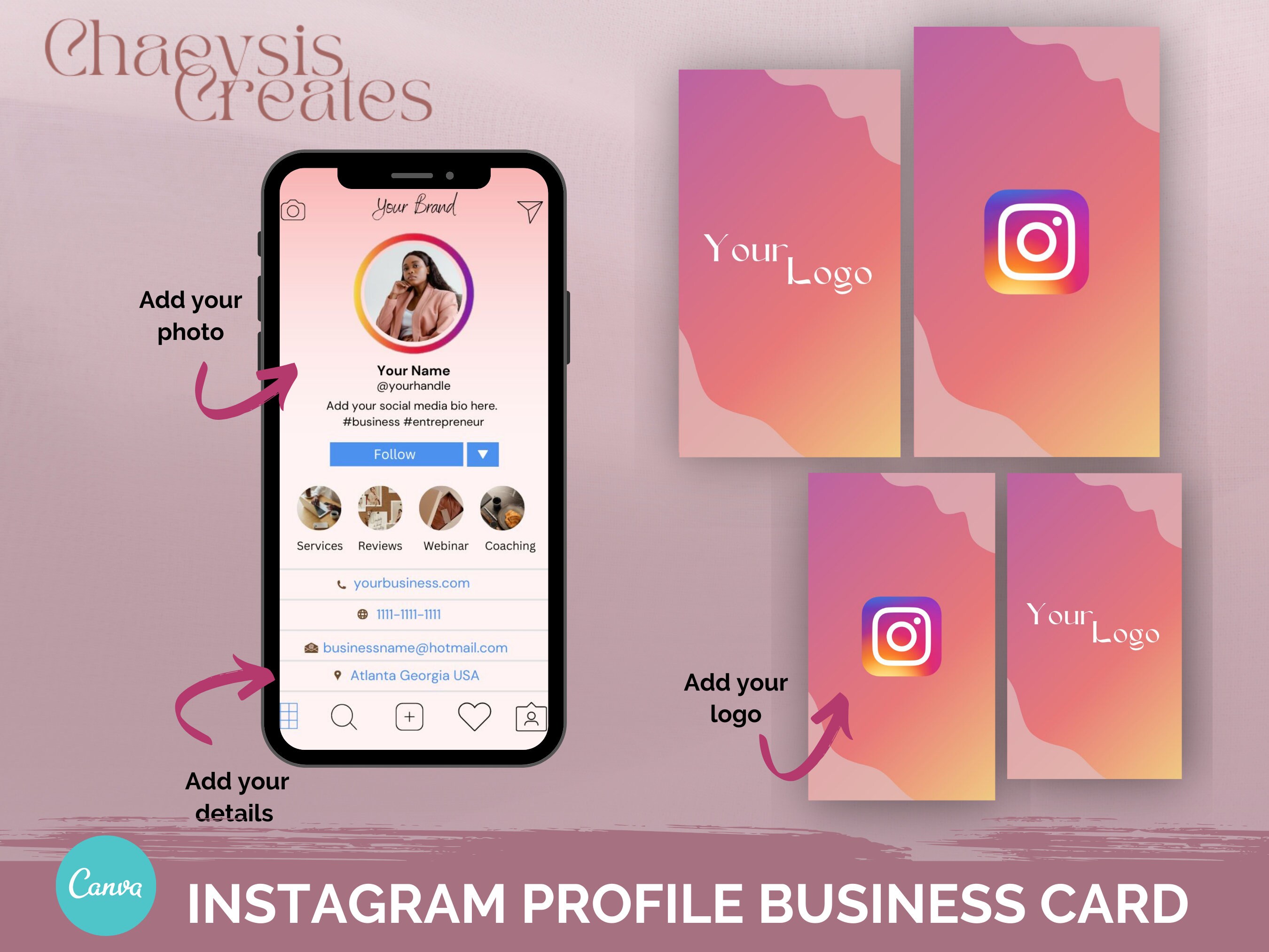 DIY Instagram Profile Business Cards Canva Template. Business - Etsy