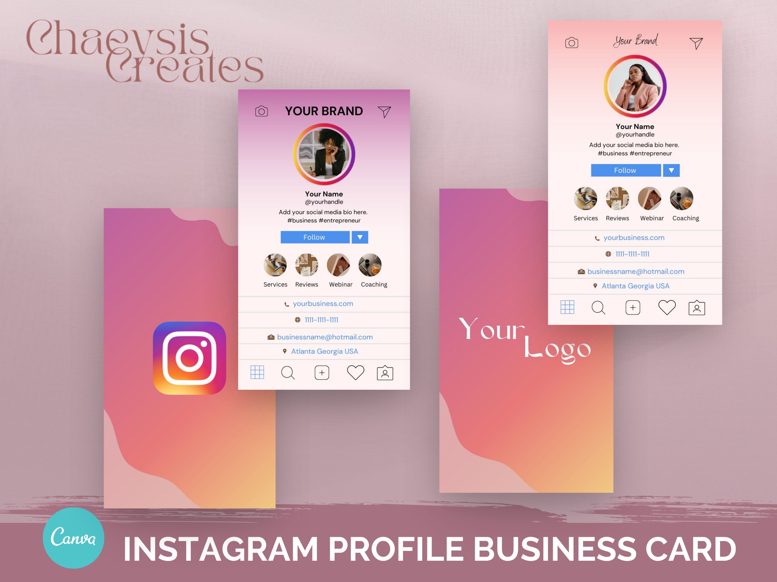 DIY Instagram Profile Business Cards Canva Template. Business - Etsy