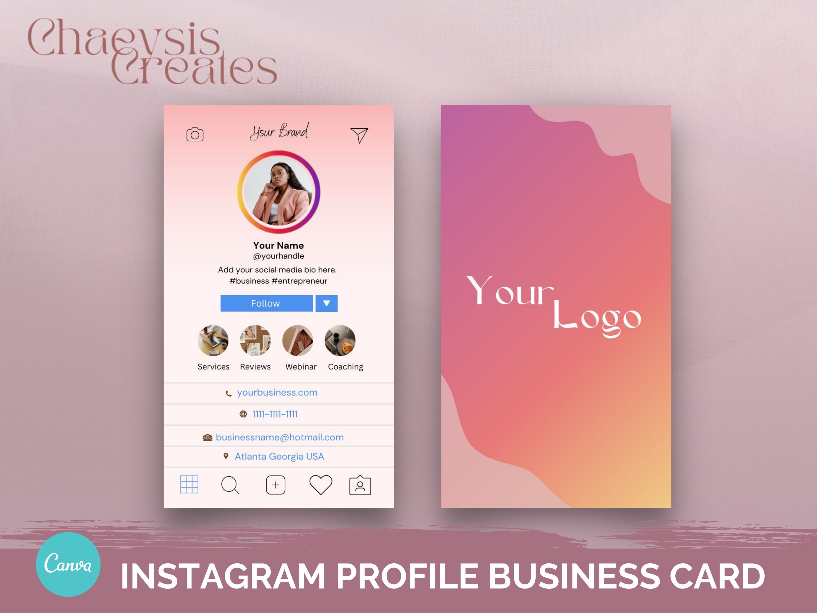 DIY Instagram Profile Business Cards Canva Template. Business - Etsy