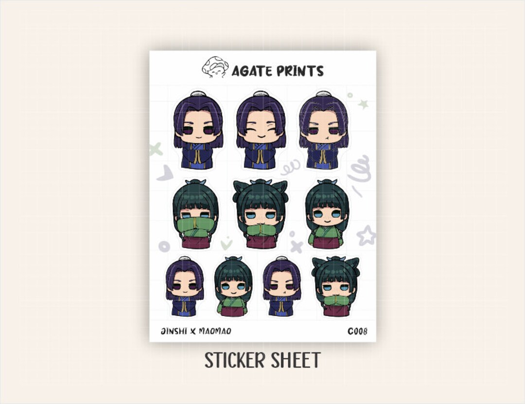 Jinshi X Maomao Apothecary Diaries Chibi Doodle Sticker Sheet | Matte ...