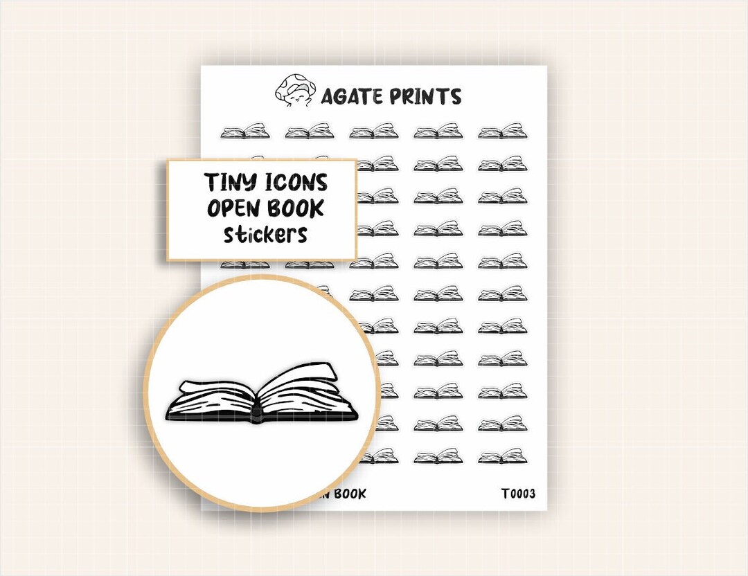 Open Book Stickers Doodle Sticker Sheet Book Icon Reading Book Bookworm ...