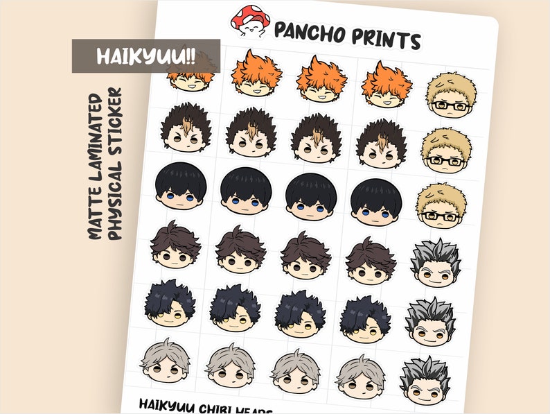 Haikyuu Chibi Heads Doodle Sticker Sheet Matte Laminated Hand Drawn ...