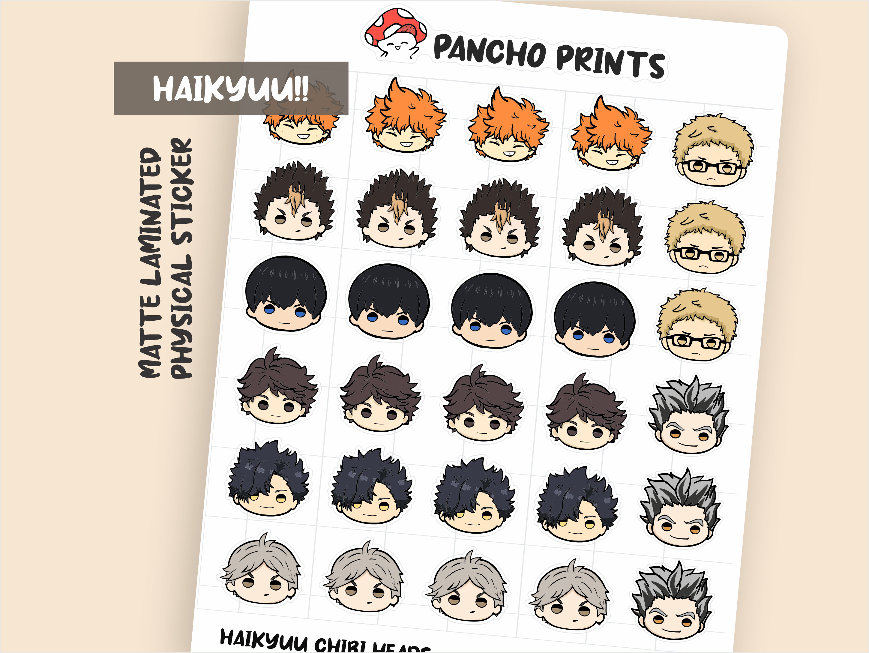 Haikyuu Chibi Heads Doodle Sticker Sheet Matte Laminated Hand Drawn ...