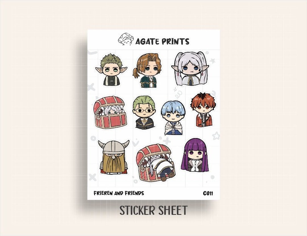 Frieren and Friends Chibi Doodle Sticker Sheet Matte Laminated Hand ...