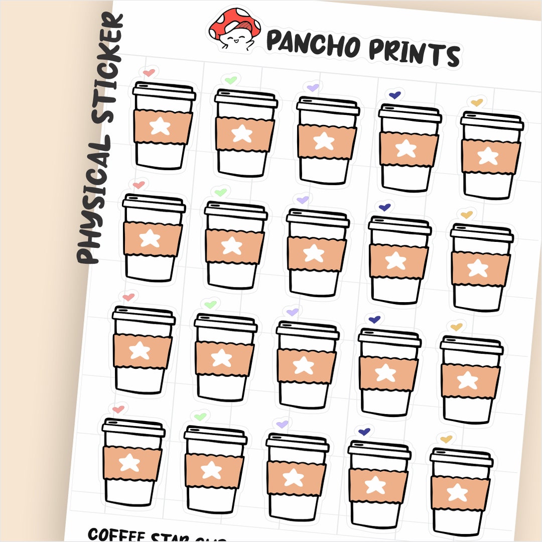 Coffee Cup Mug Doodle Sticker Sheet Matte Laminated Hand Drawn Planner ...