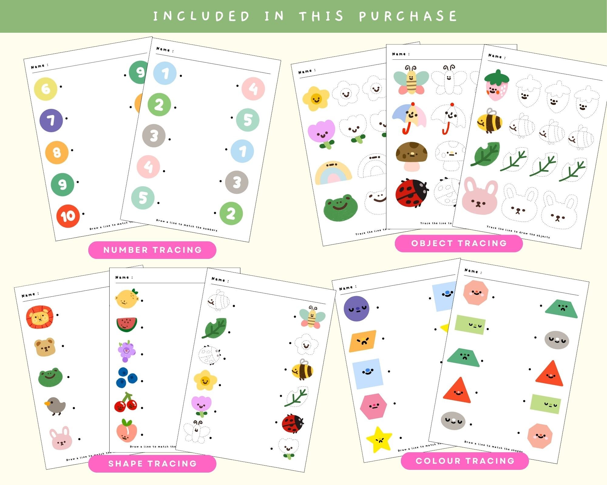 Preschool Tracing and Matching Worksheets Bundle, Tracing Worksheets ...