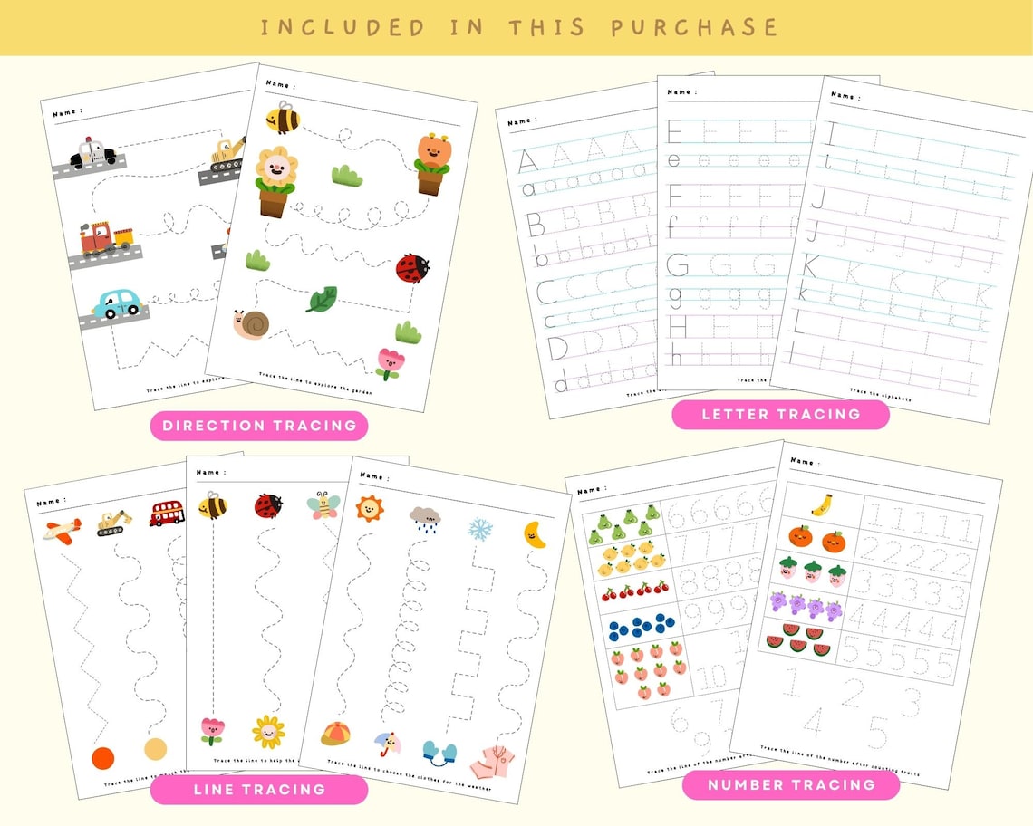 Preschool Tracing and Matching Worksheets Bundle, Tracing Worksheets ...