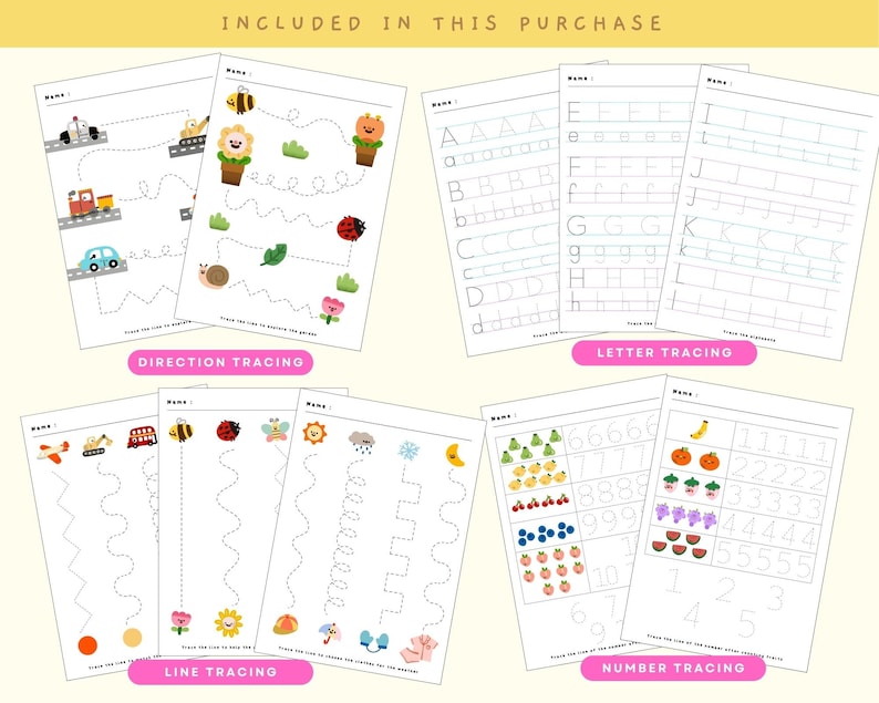 Preschool Tracing and Matching Worksheets Bundle, Tracing Worksheets ...