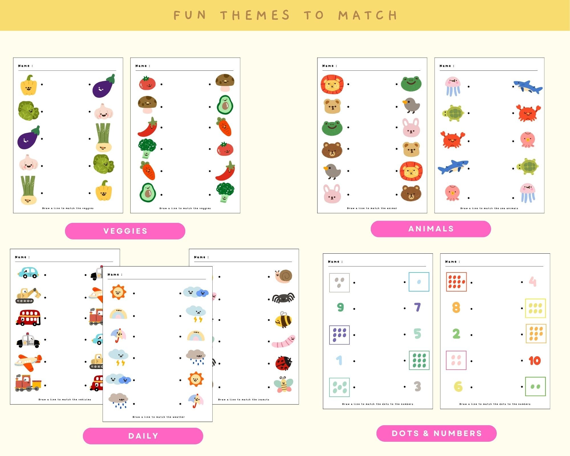 Preschool Matching Worksheets Bundle, Matching Worksheets, Preschool ...