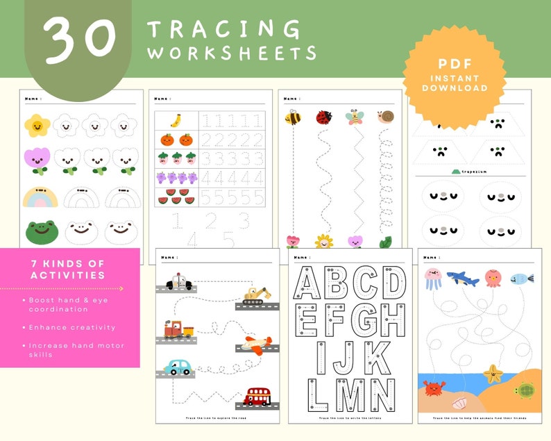 Preschool Tracing and Matching Worksheets Bundle, Tracing Worksheets ...