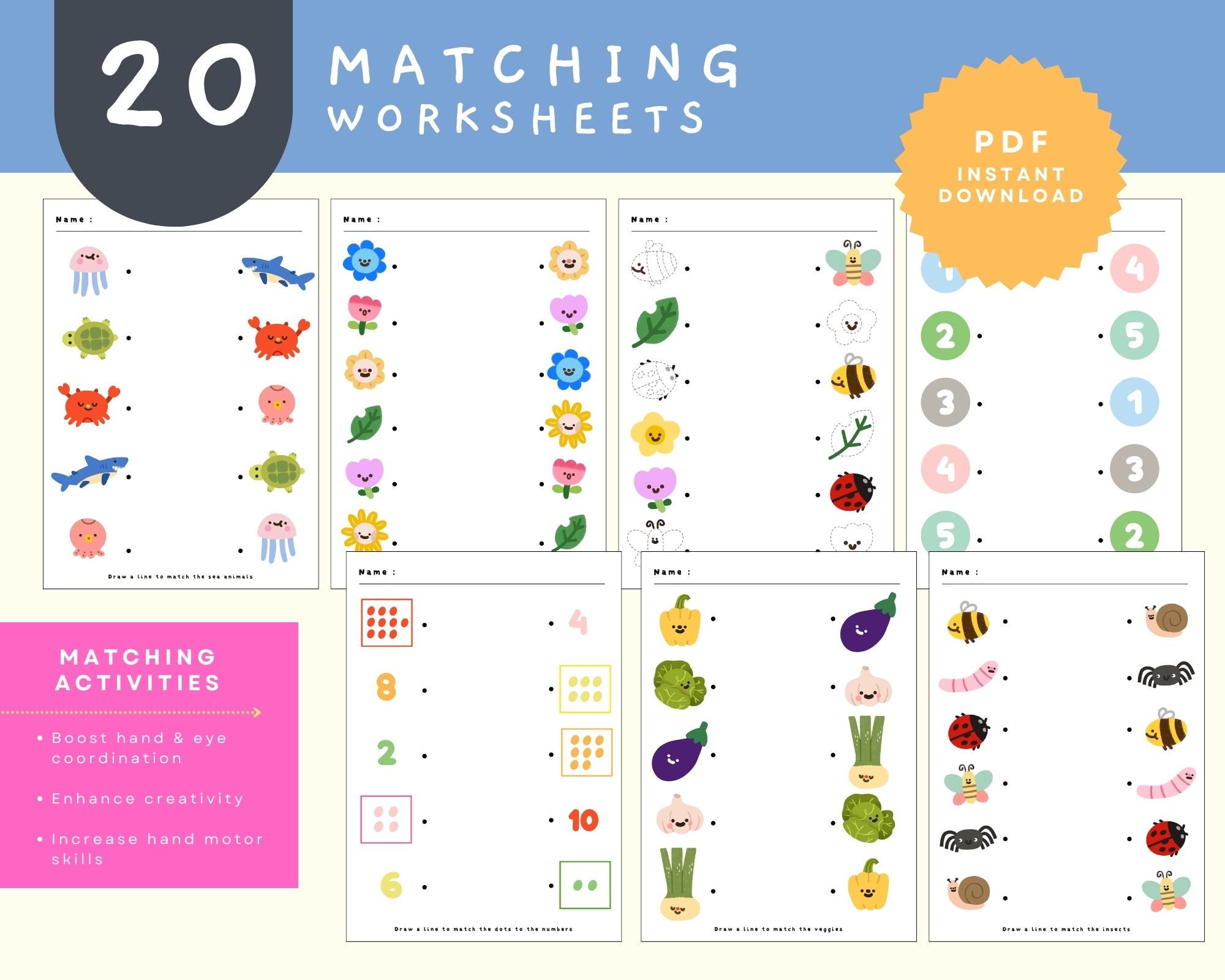 Preschool Matching Worksheets Bundle, Matching Worksheets, Preschool ...