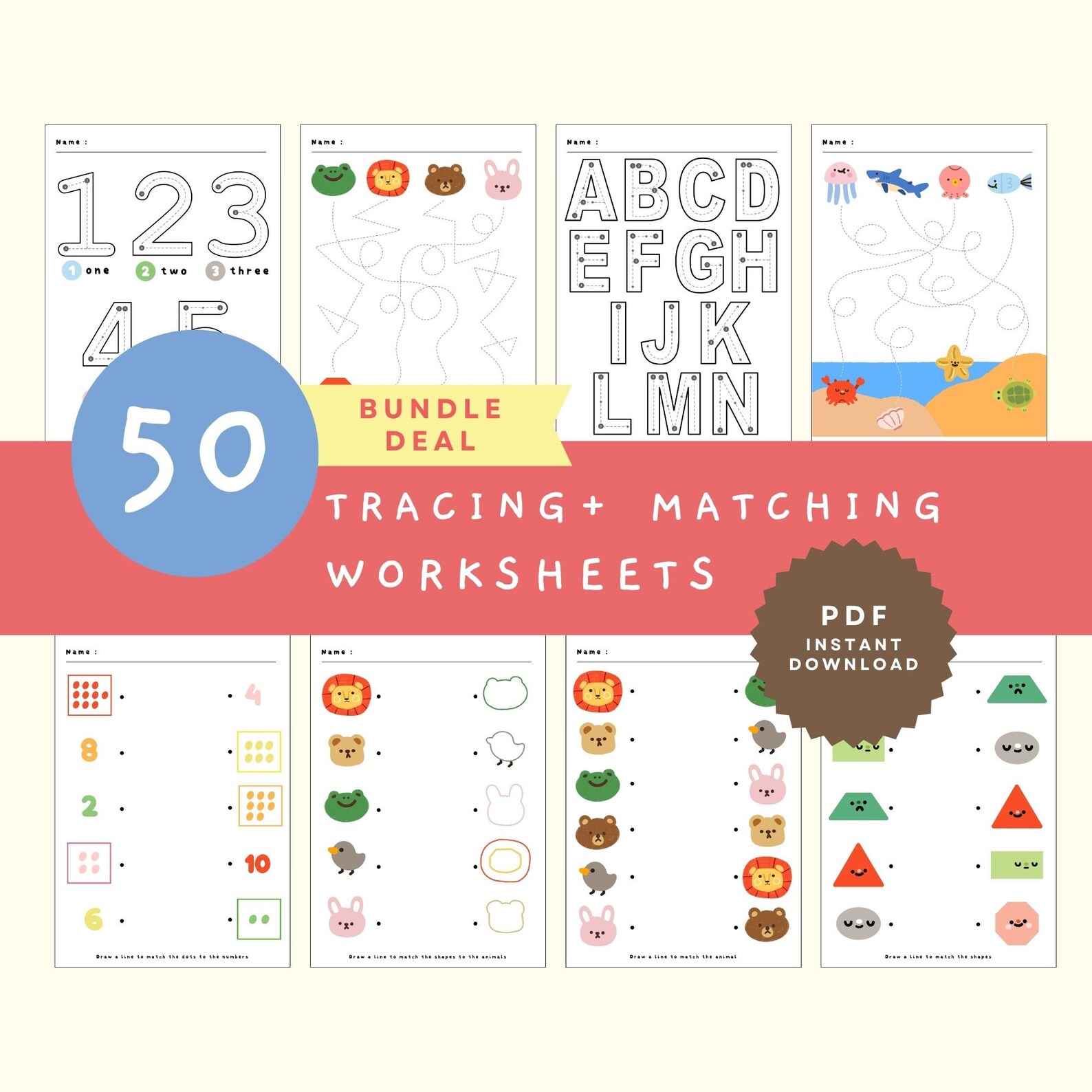 Preschool Tracing and Matching Worksheets Bundle, Tracing Worksheets ...