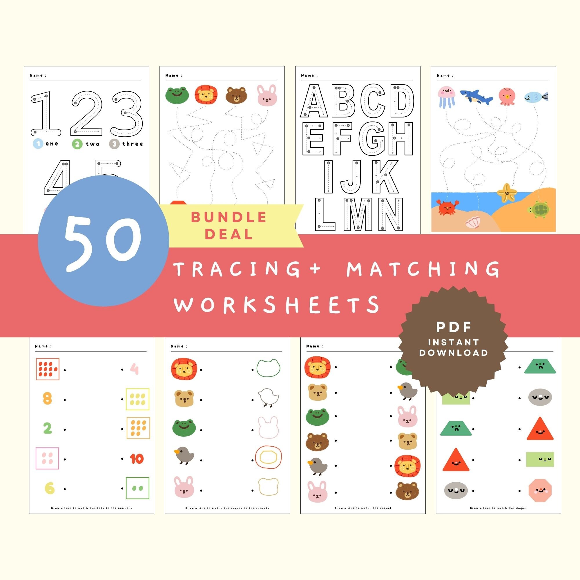 Preschool Tracing and Matching Worksheets Bundle, Tracing Worksheets ...