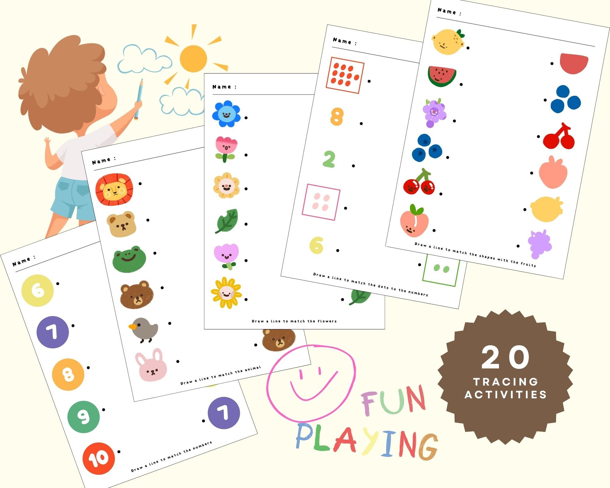 Preschool Tracing and Matching Worksheets Bundle, Tracing Worksheets ...