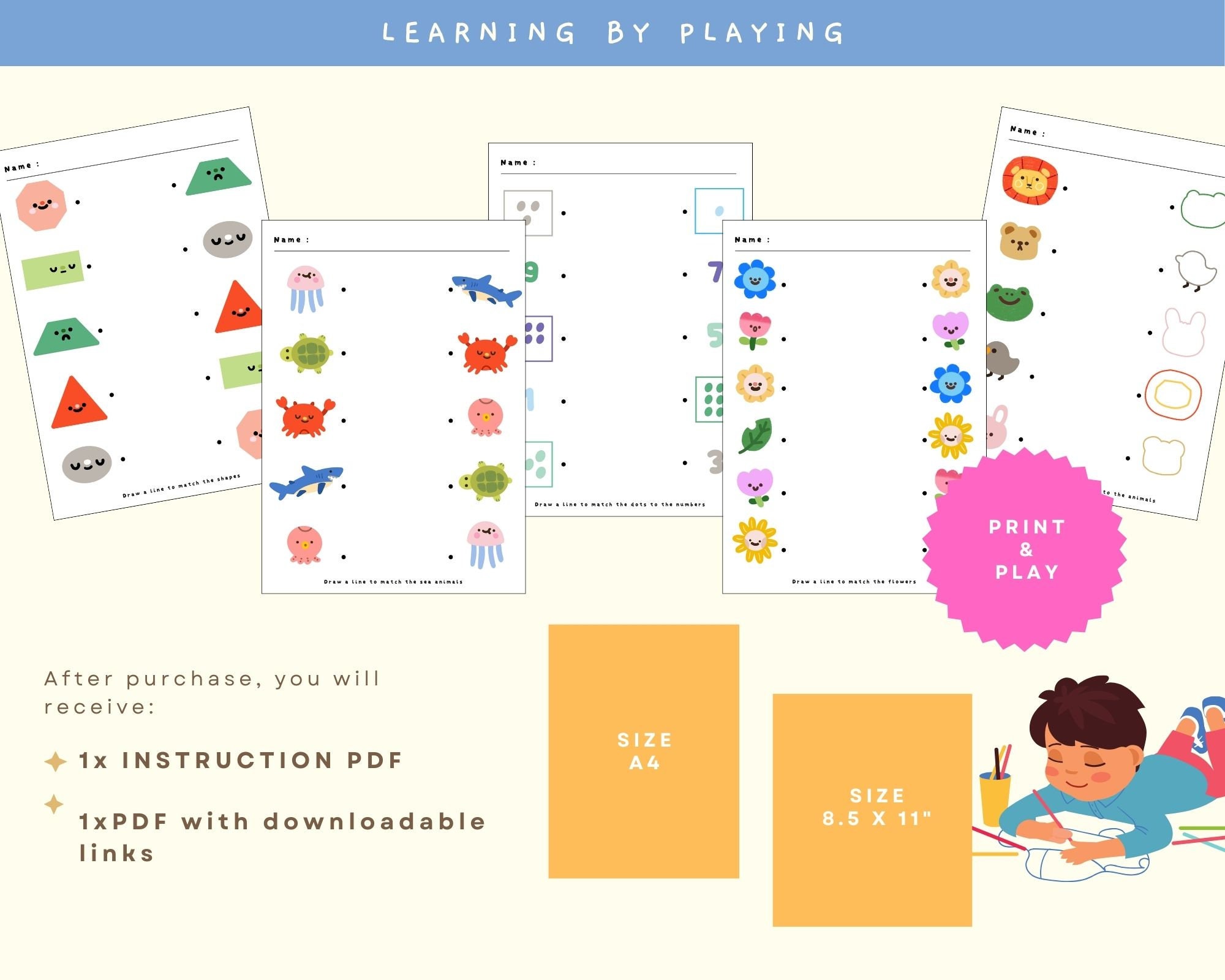 Preschool Matching Worksheets Bundle, Matching Worksheets, Preschool ...