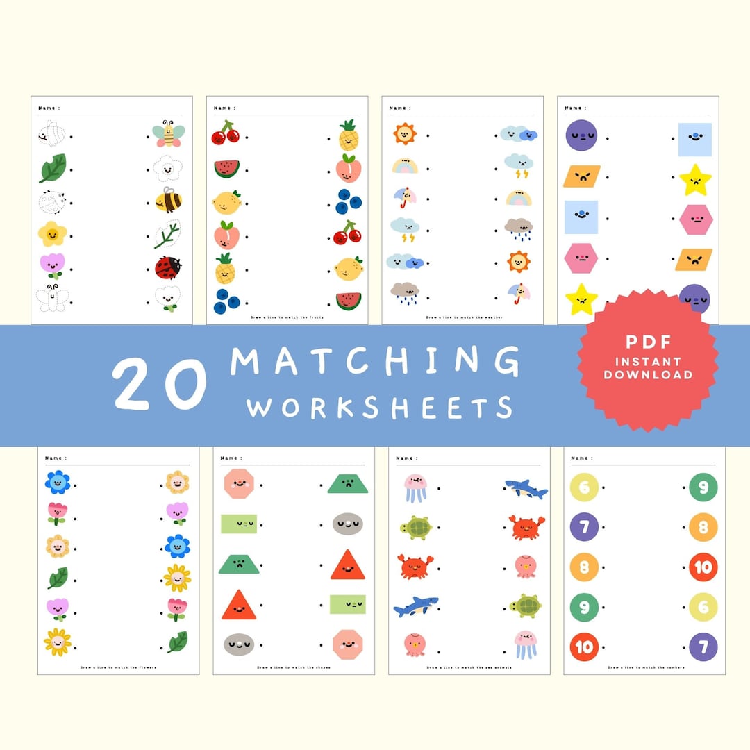 Preschool Matching Worksheets Bundle, Matching Worksheets, Preschool ...