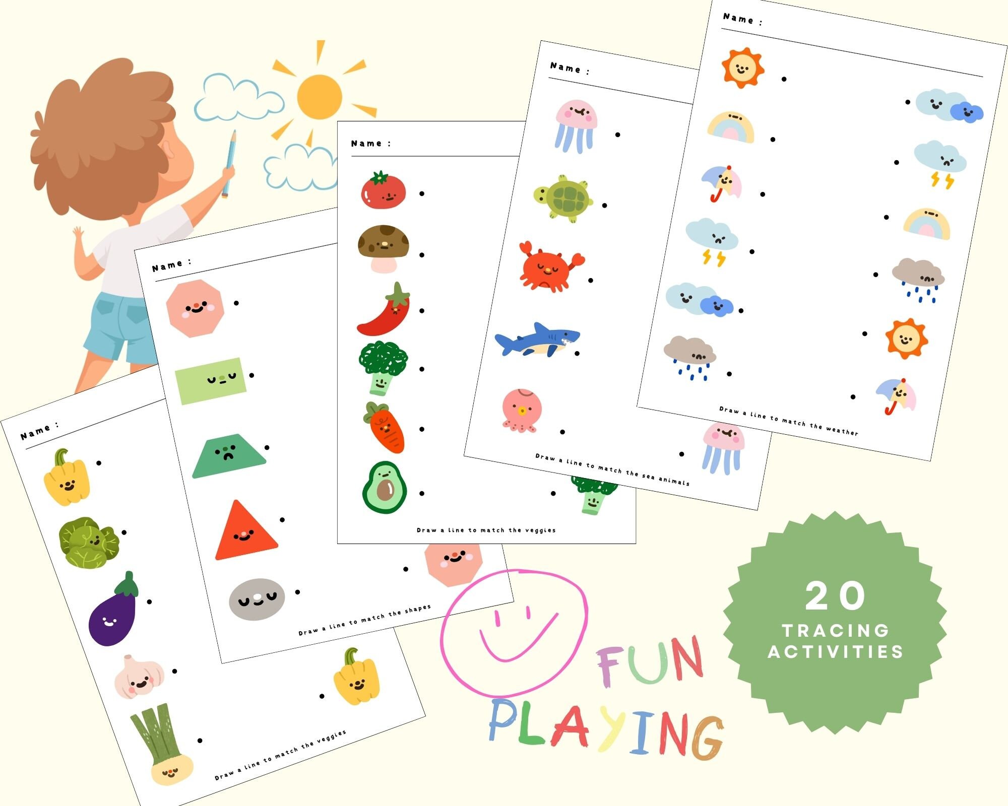 Preschool Matching Worksheets Bundle, Matching Worksheets, Preschool ...