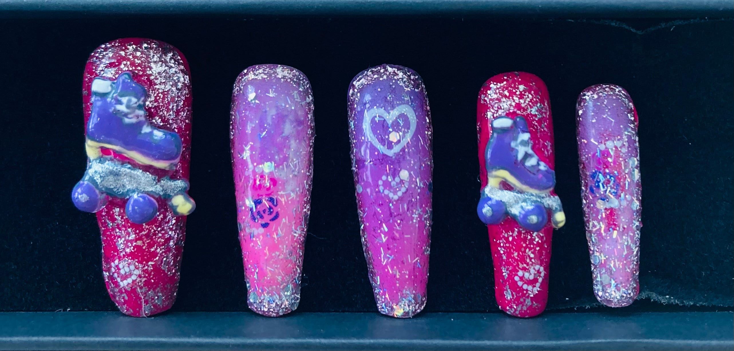 Roller Skate Press on False Nails Long Coffin Shape 3D Custom Hand ...