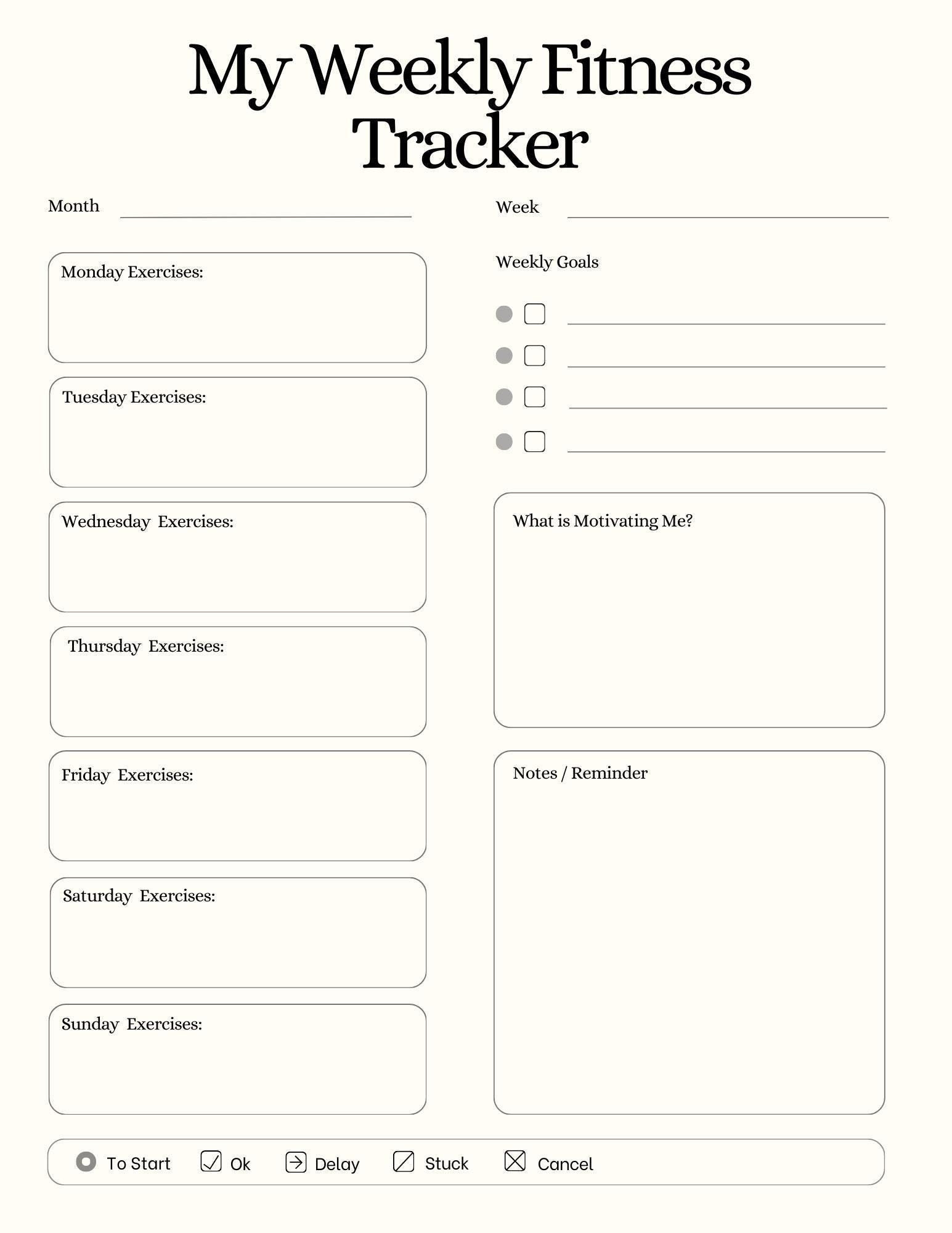 Weekly Fitness Tracker Template | Printable Workout Planner | Exercise ...