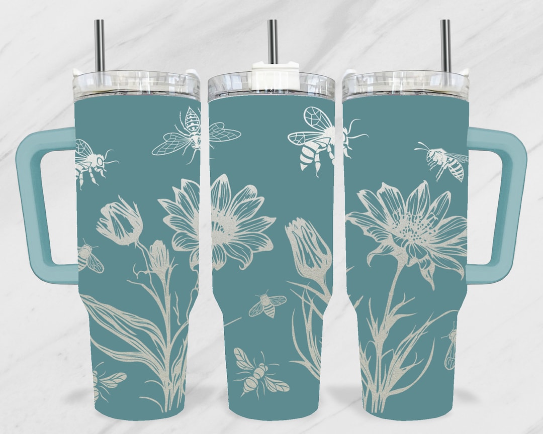 Flowers With Bee 40oz Tumbler Laser SVG, Floral 40 Oz Tumbler Laser ...