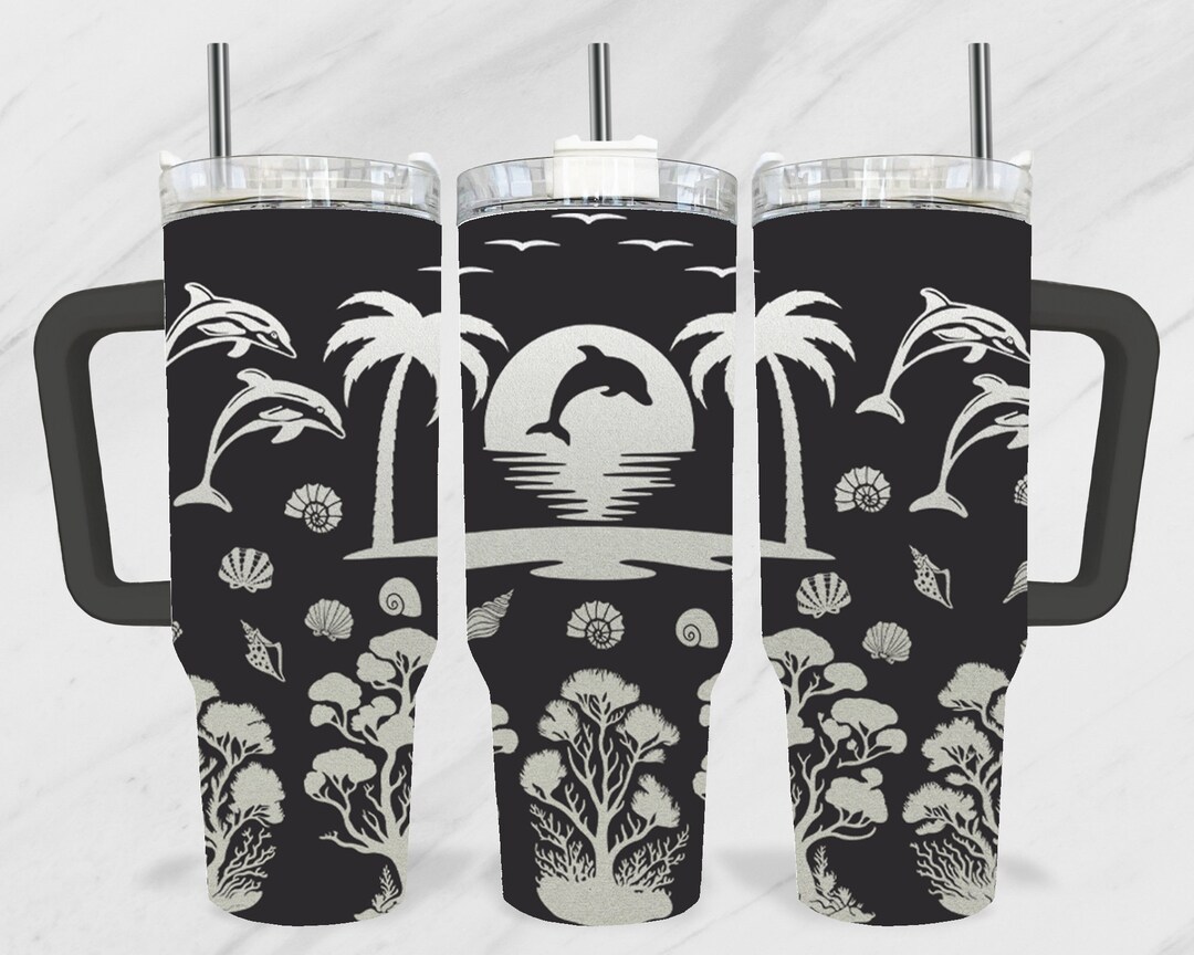 40oz Laser Tumbler, Dolphin Laser File SVG, Coral 40oz Tumbler Laser ...