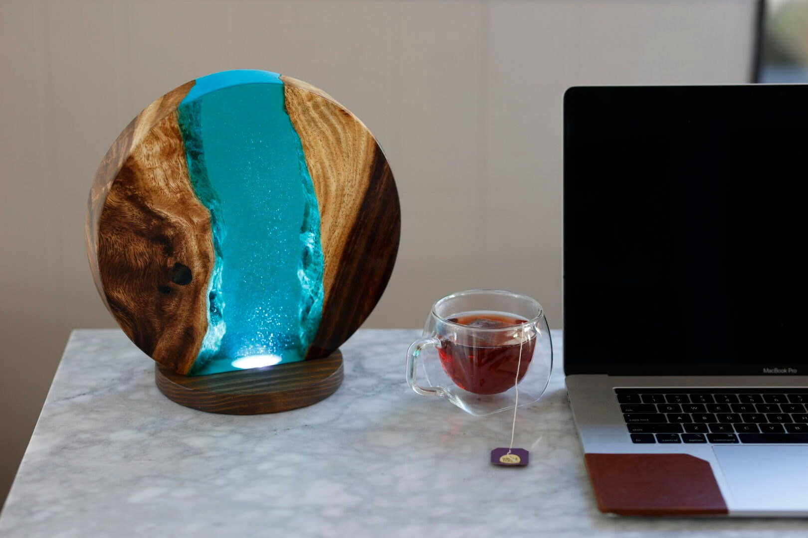 Wood and Resin Table Lamp: Dimmable LED Night Light - Etsy