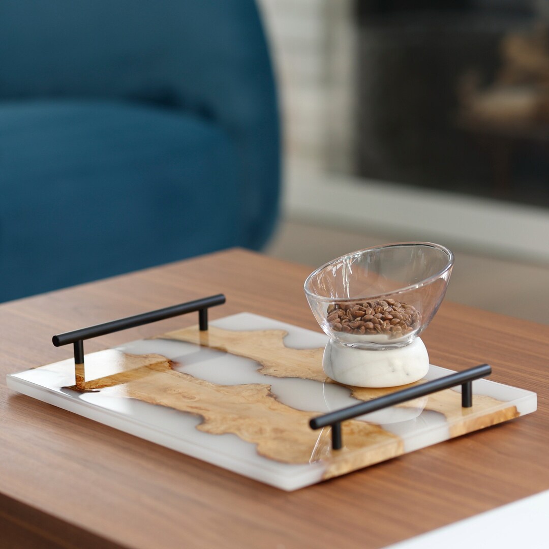 16x12" Wood & Resin Rectangular White Decorative Tray for Coffee Table ...