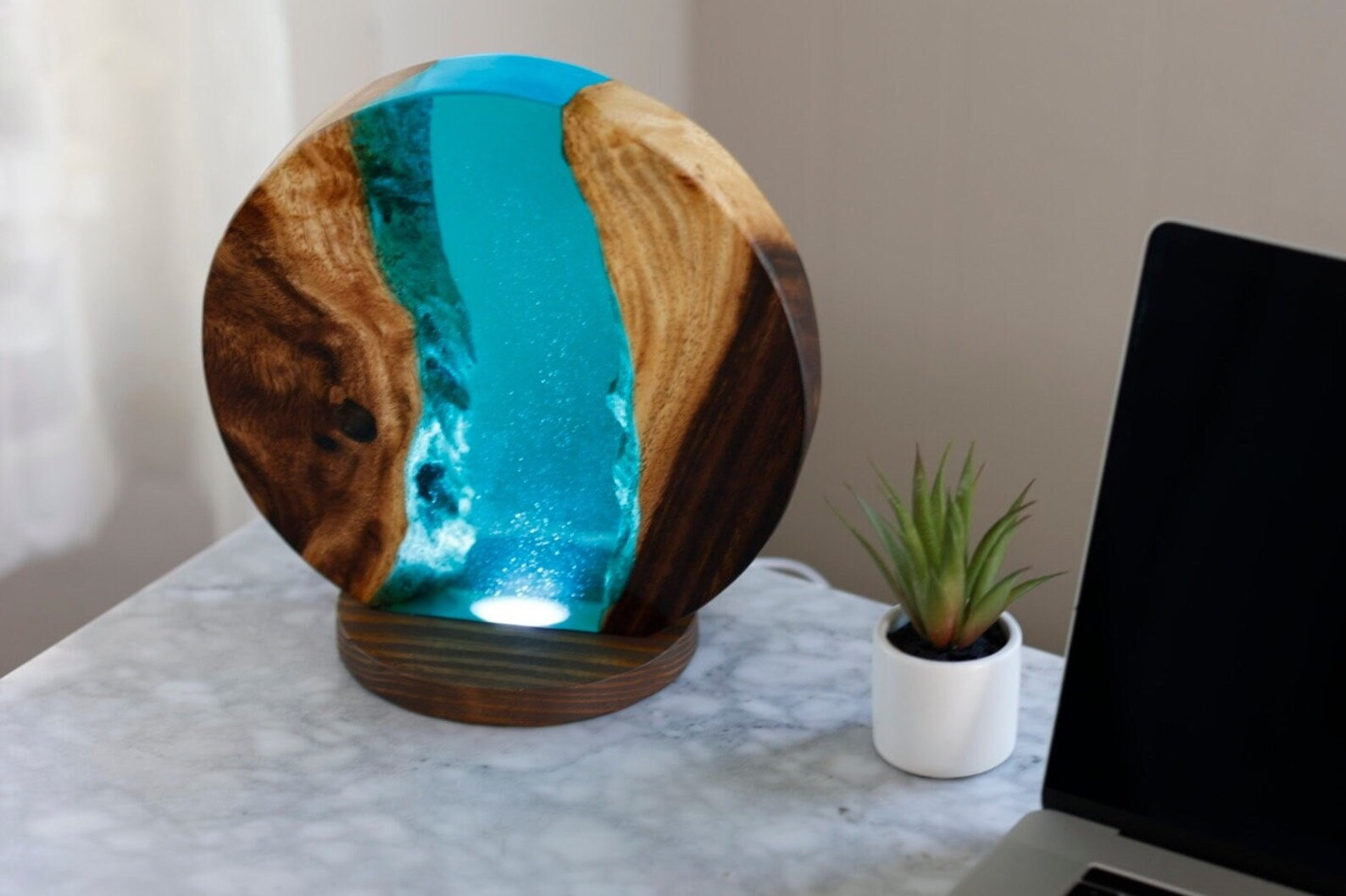 Wood and Resin Table Lamp: Dimmable LED Night Light - Etsy