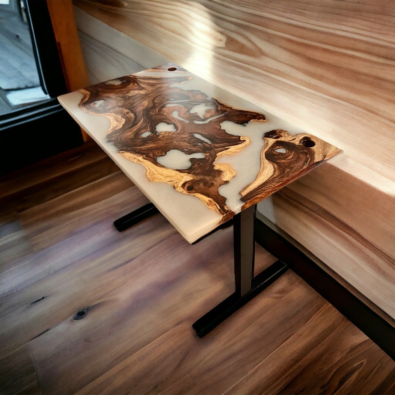 48x27 Wood and Epoxy Resin White Standing Desk Ergonomic Desk, Height ...