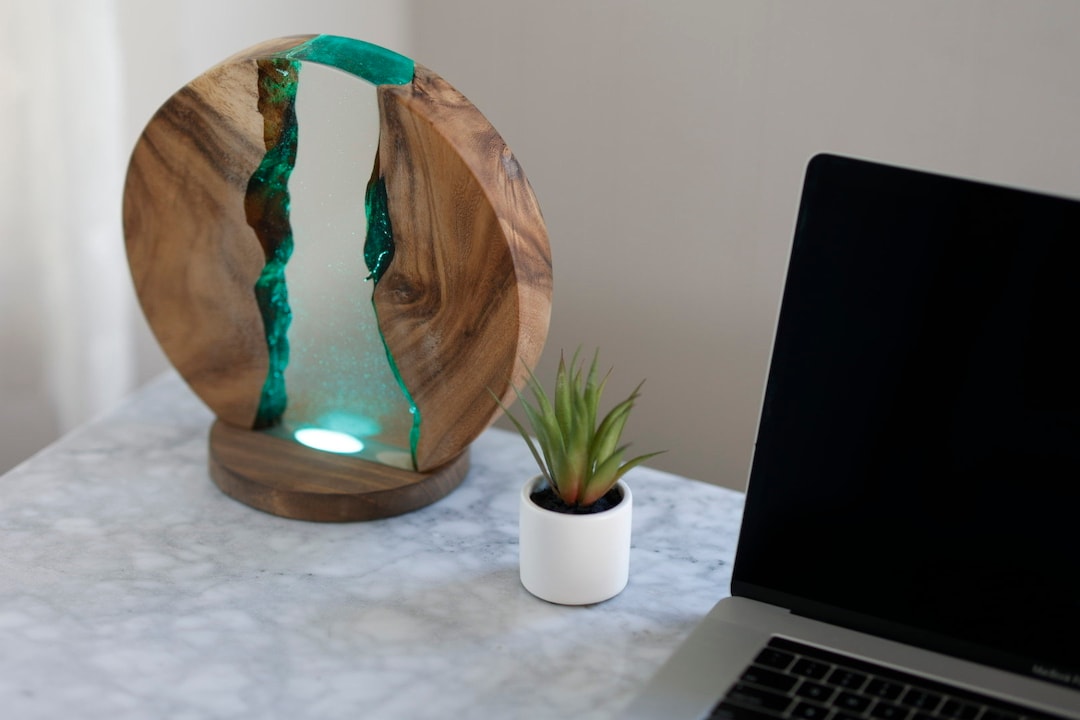 Wood & Resin Table Lamp: Multi-color LED Desk Lamp With Remote - Etsy