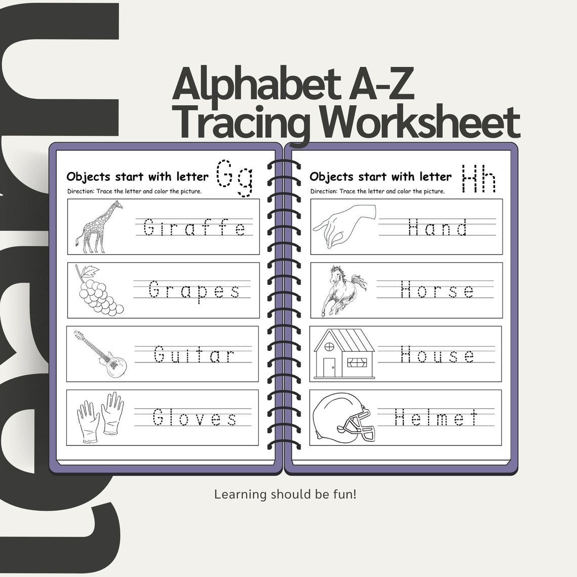 26 Printable Tracing Alphabet and Coloring Picture Worksheet School ...