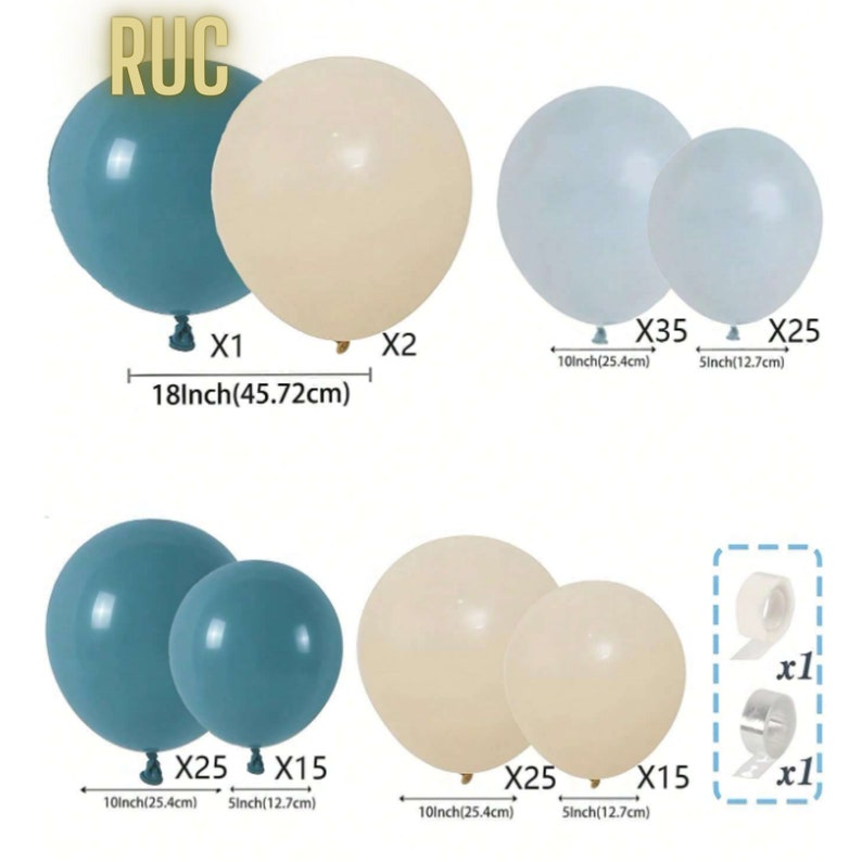 Elegant Pari Bloons Dusty Blue Sand White Balloon Garland Arch Set Baby ...