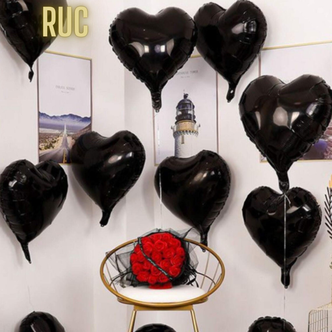 Metallic Black Heart Balloons, Party Balloons, Pari Supplies - Etsy