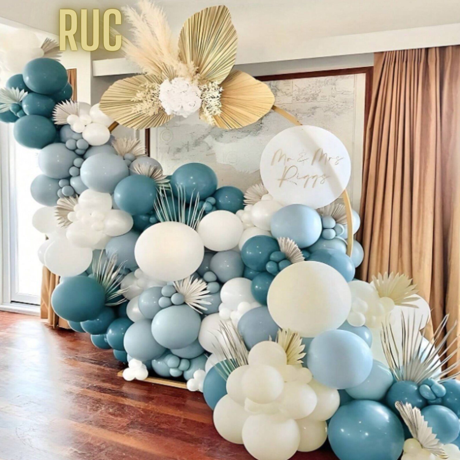 Elegant Pari Bloons Dusty Blue Sand White Balloon Garland Arch Set Baby ...
