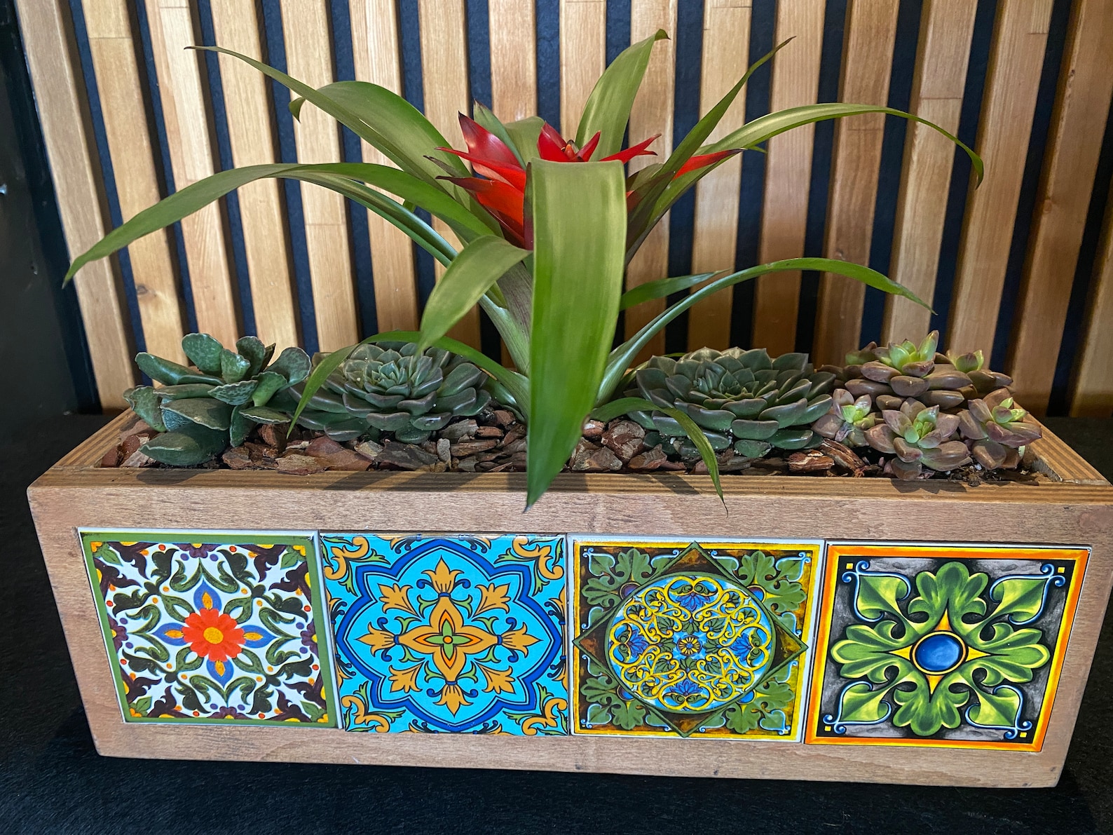 Mexican Tile Patterned Wooden Flowerpot, Tiled Flower Pots, Wooden ...