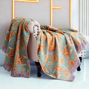 Orange Ethnic Throw Blanket Cotton Blend Throw Unique Sofa Cover ...