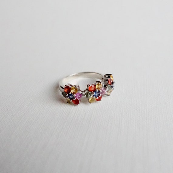 Vintage Multicolour Gems Three Flowers: Sterling Silv… - Gem