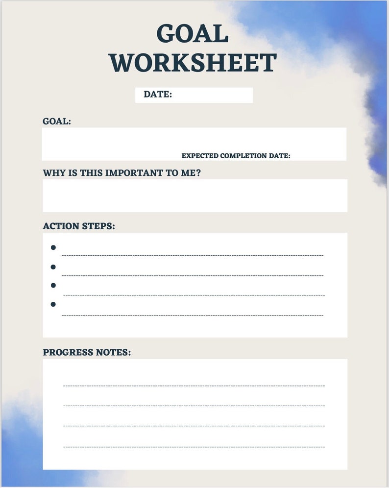 Goal Worksheet - Etsy