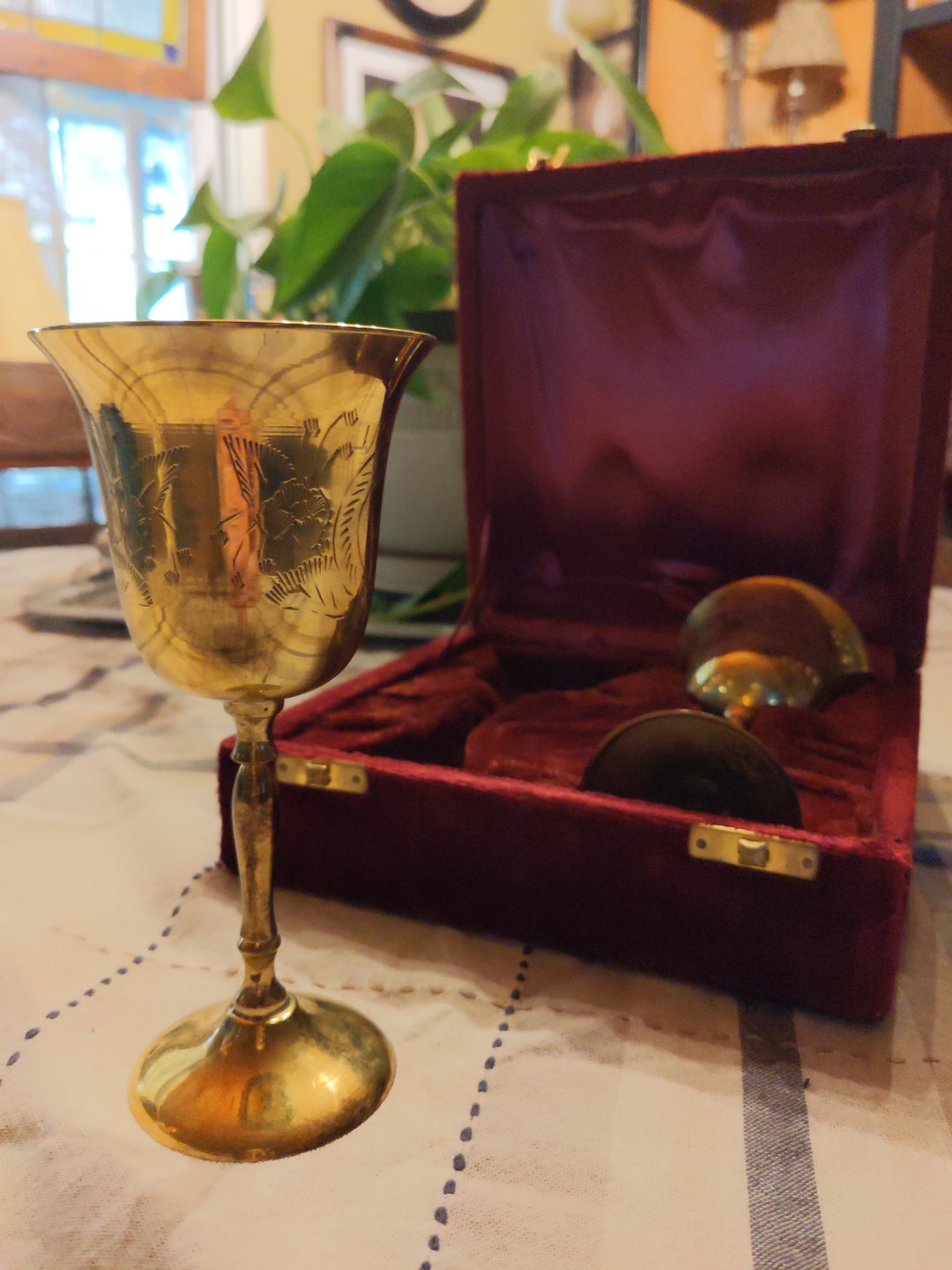 2 Brass Goblets in Red Velvet Case - Etsy